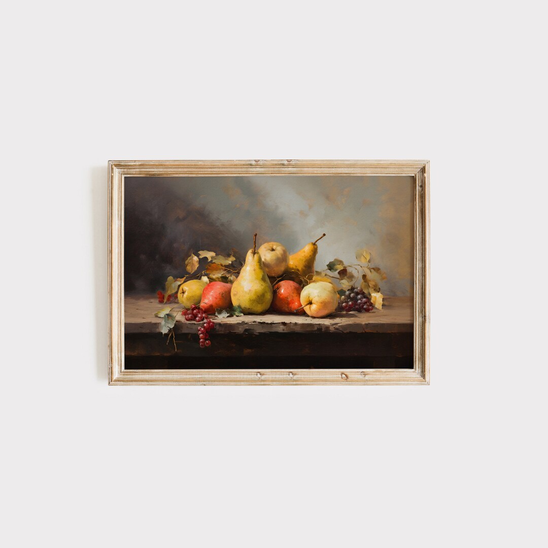Vintage Pear and Grape Mixed Fruit Painting Print in Still Life Art ...