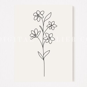 Larkspur July Birth Flower Line Drawing Home Printable Flower Line Art ...