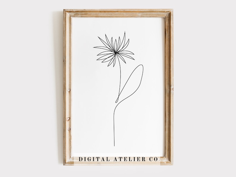 Birth Flower September Aster Line Drawing Home Decor Printable Flower ...