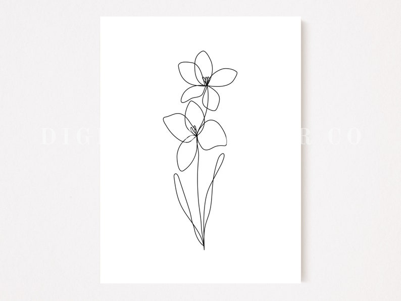 Birth Flower August Gladiolus Line Drawing Home Decor Printable Flower ...