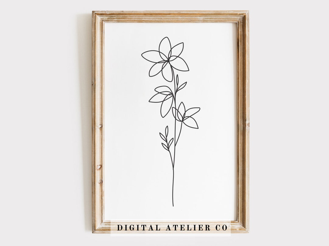 Larkspur July Birth Flower Line Drawing Flower Line Art Gift for Her ...