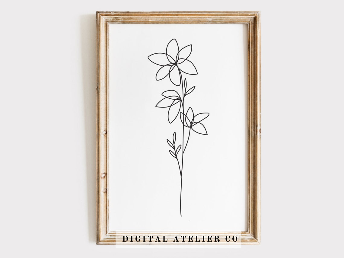 Larkspur July Birth Flower Line Drawing Flower Line Art Gift for Her ...
