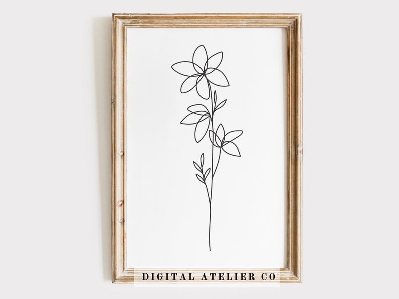 Larkspur July Birth Flower Line Drawing Flower Line Art Gift for Her ...