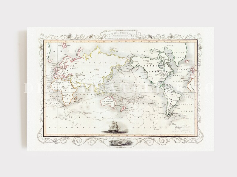 Vintage World Map Ancient Travel Poster Printable Art Nautical - Etsy