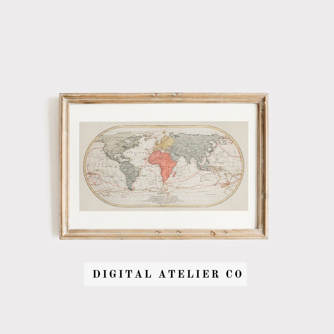 Vintage World Map Ancient Travel Poster Printable Art Nautical Decor ...