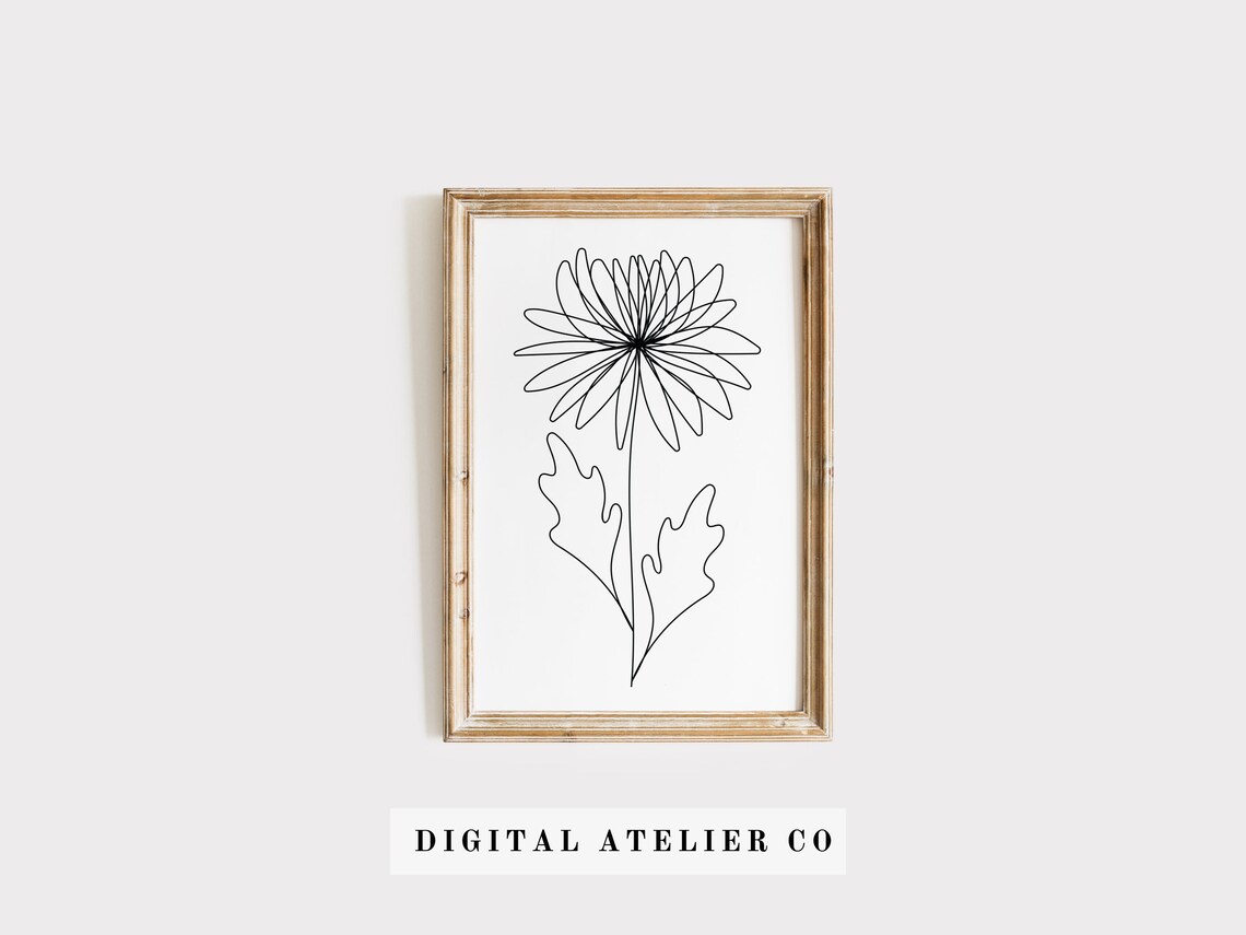 Birth Flower November Chrysanthemum Line Drawing Flowers - Etsy