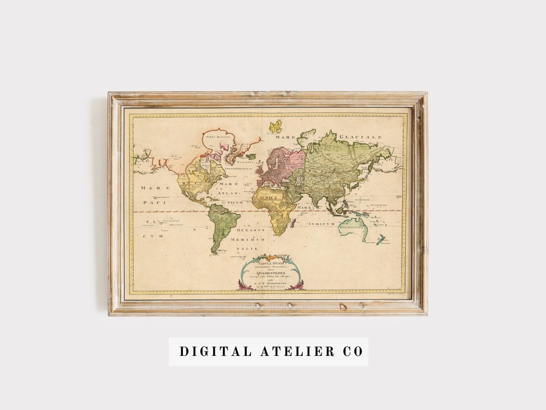 Vintage Detailed World Map, Ancient Travel Poster, Printable Gift ...