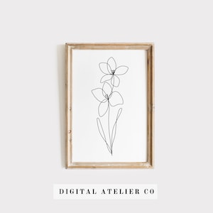 Birth Flower August Gladiolus Line Drawing Home Decor Printable Flower ...
