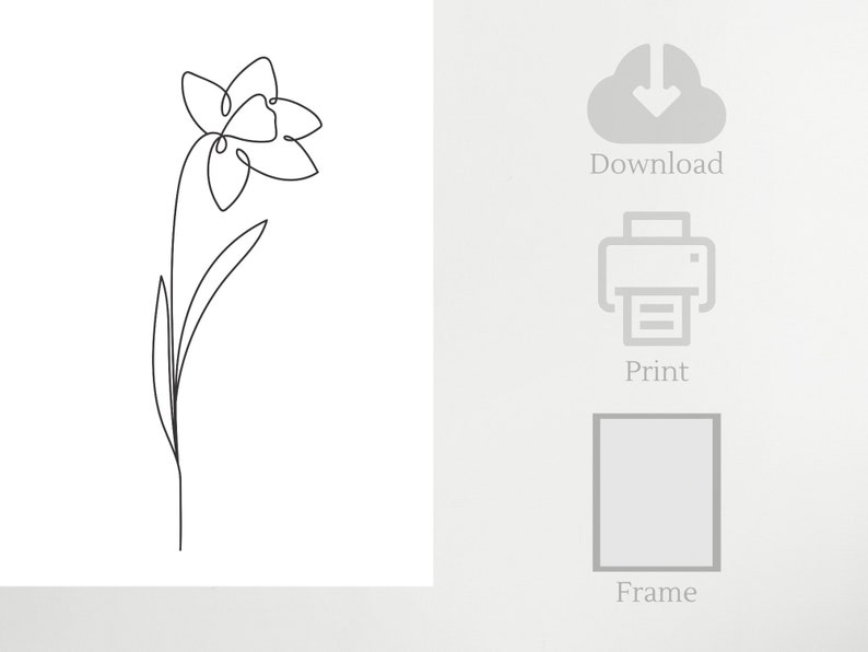 Birth Flower March Daffodil Line Drawing Home Decor Printable Flower ...
