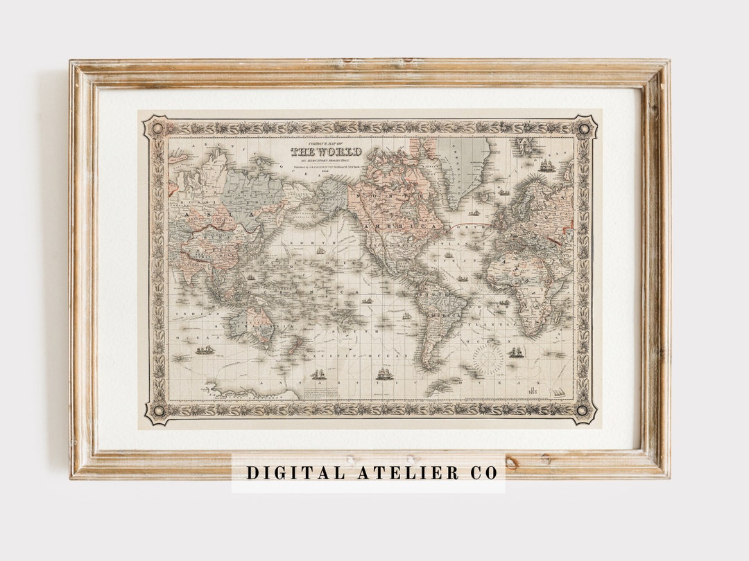 Vintage World Map Ancient Travel Poster Printable Art Nautical - Etsy