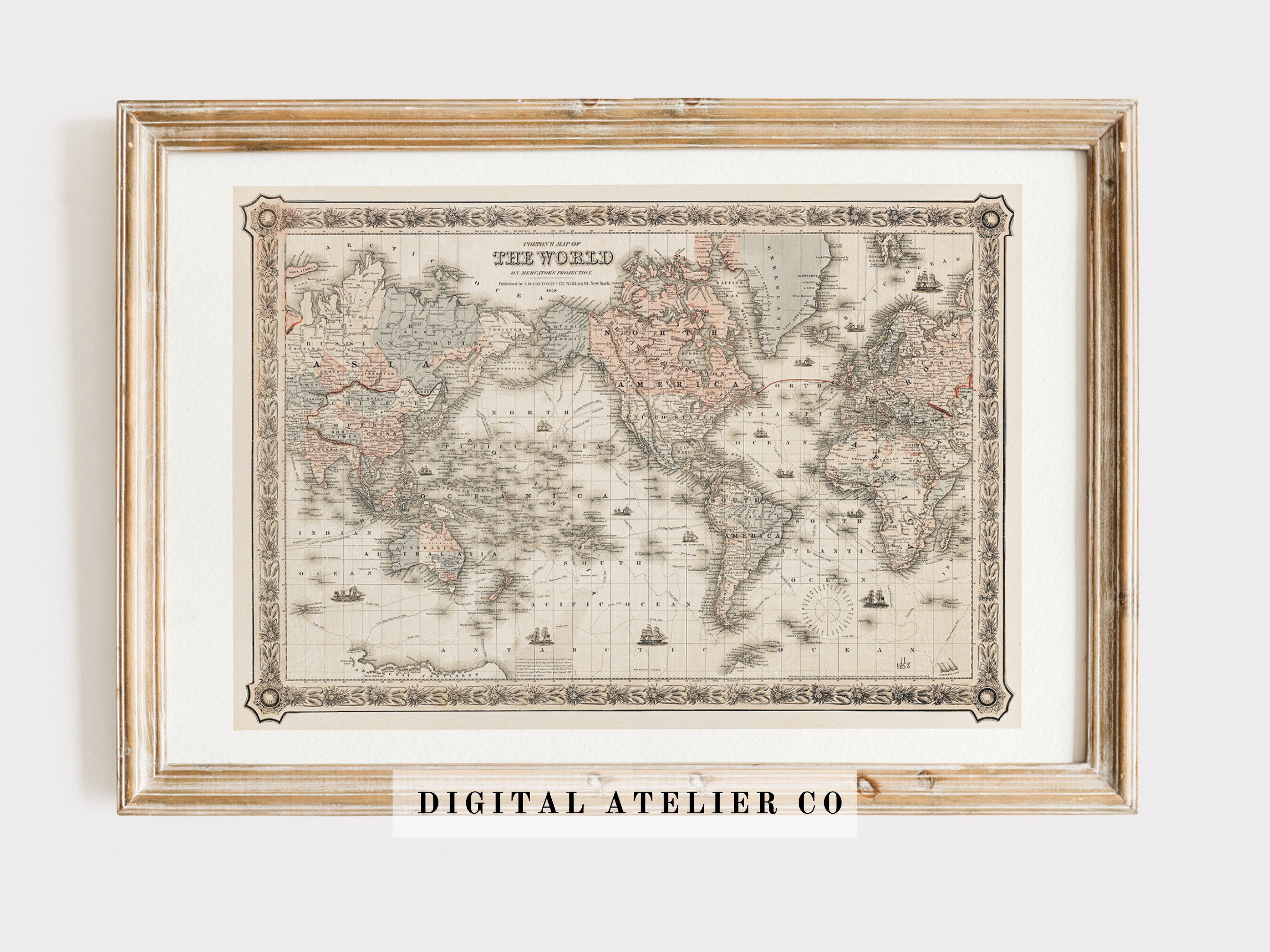 Vintage World Map Ancient Travel Poster Printable Art Nautical - Etsy