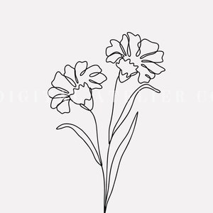January Birth Flower Carnation Line Drawing Home Decor Flower Line Art ...
