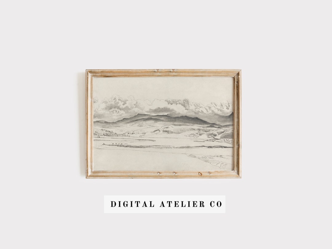 Vintage Landscape Drawing Vintage Wall Art Vintage Line Art Sketch ...