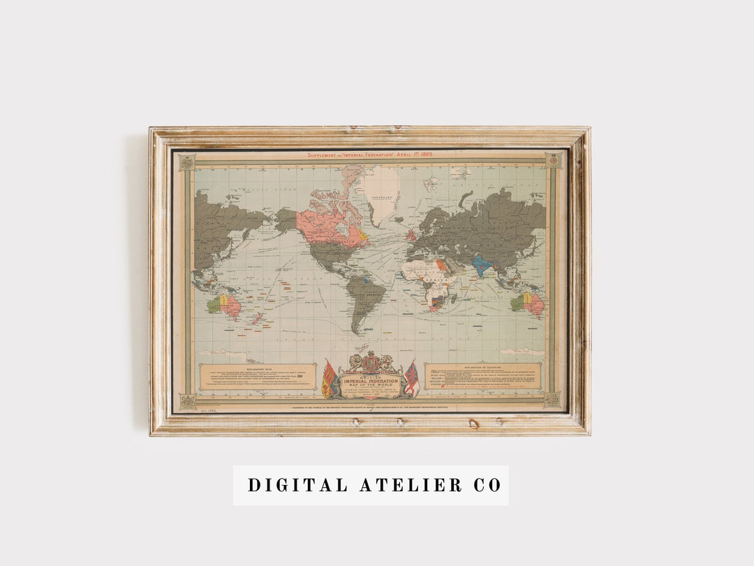 Vintage Detailed World Map, Ancient Travel Poster, Printable Gift ...