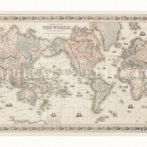 Vintage World Map Ancient Travel Poster Printable Art Nautical Decor ...