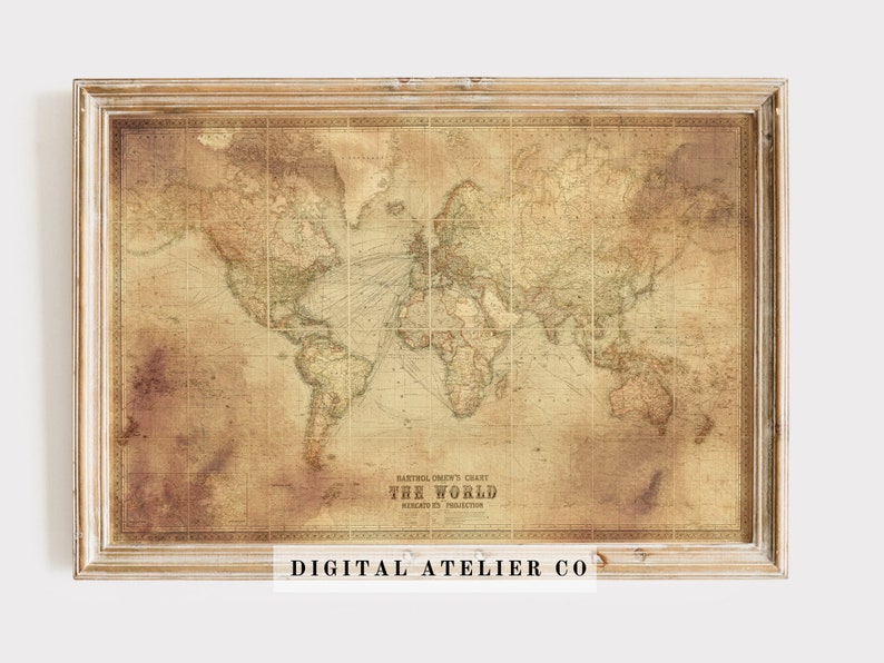 Vintage World Map Ancient Travel Poster Printable Art Nautical - Etsy