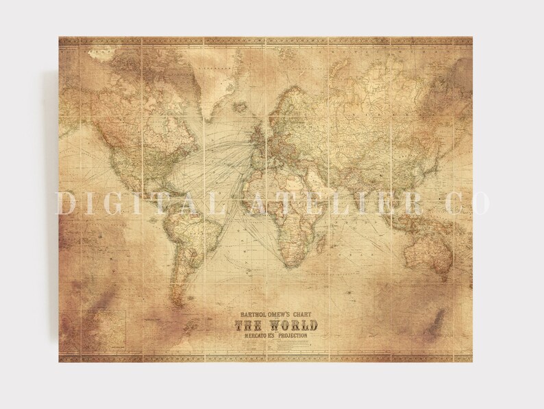 Vintage World Map Ancient Travel Poster Printable Art Nautical - Etsy