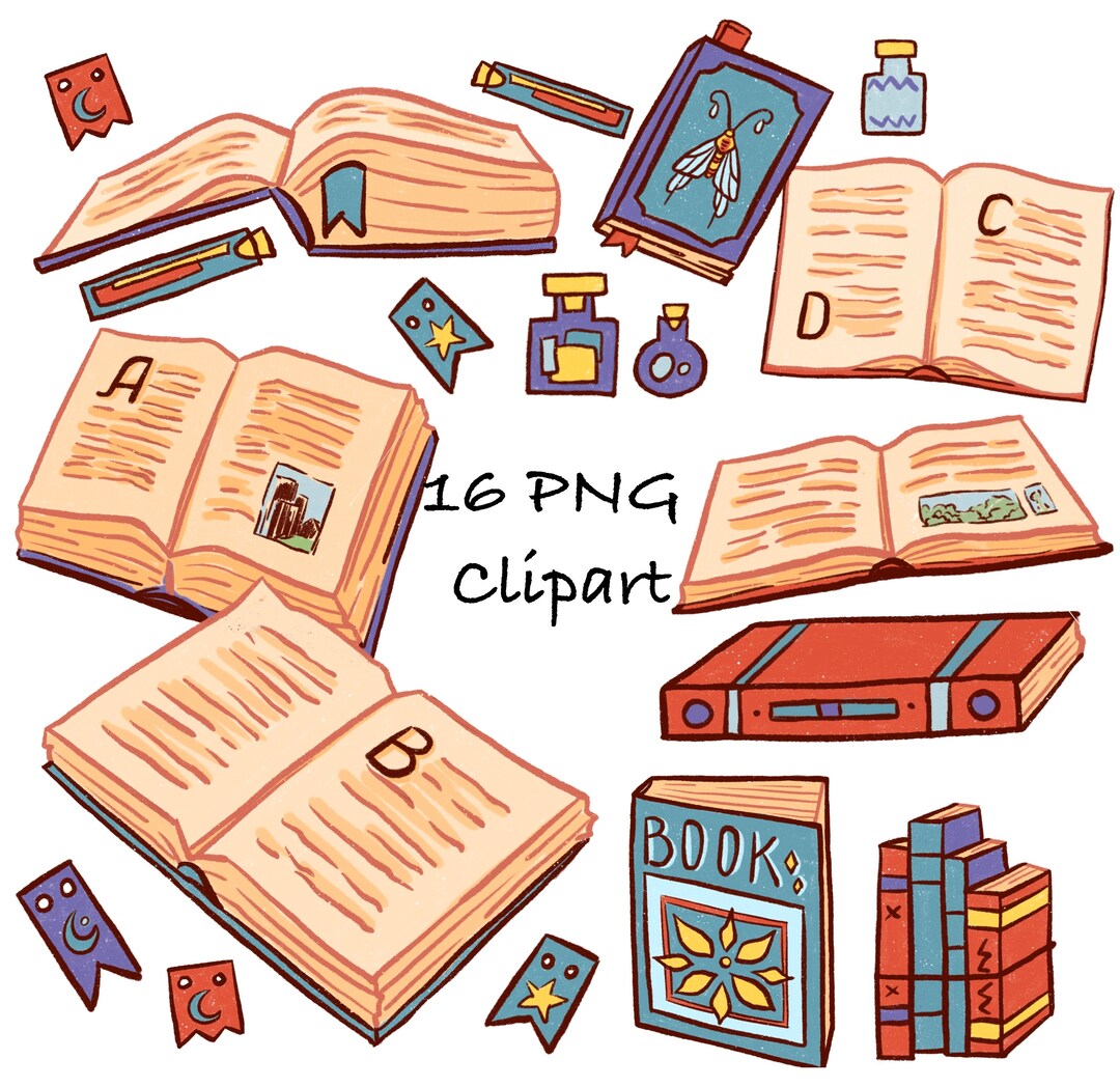 Books and Bookmarks Clipart Bundle, Bookworm Clipart, Reading Clipart ...