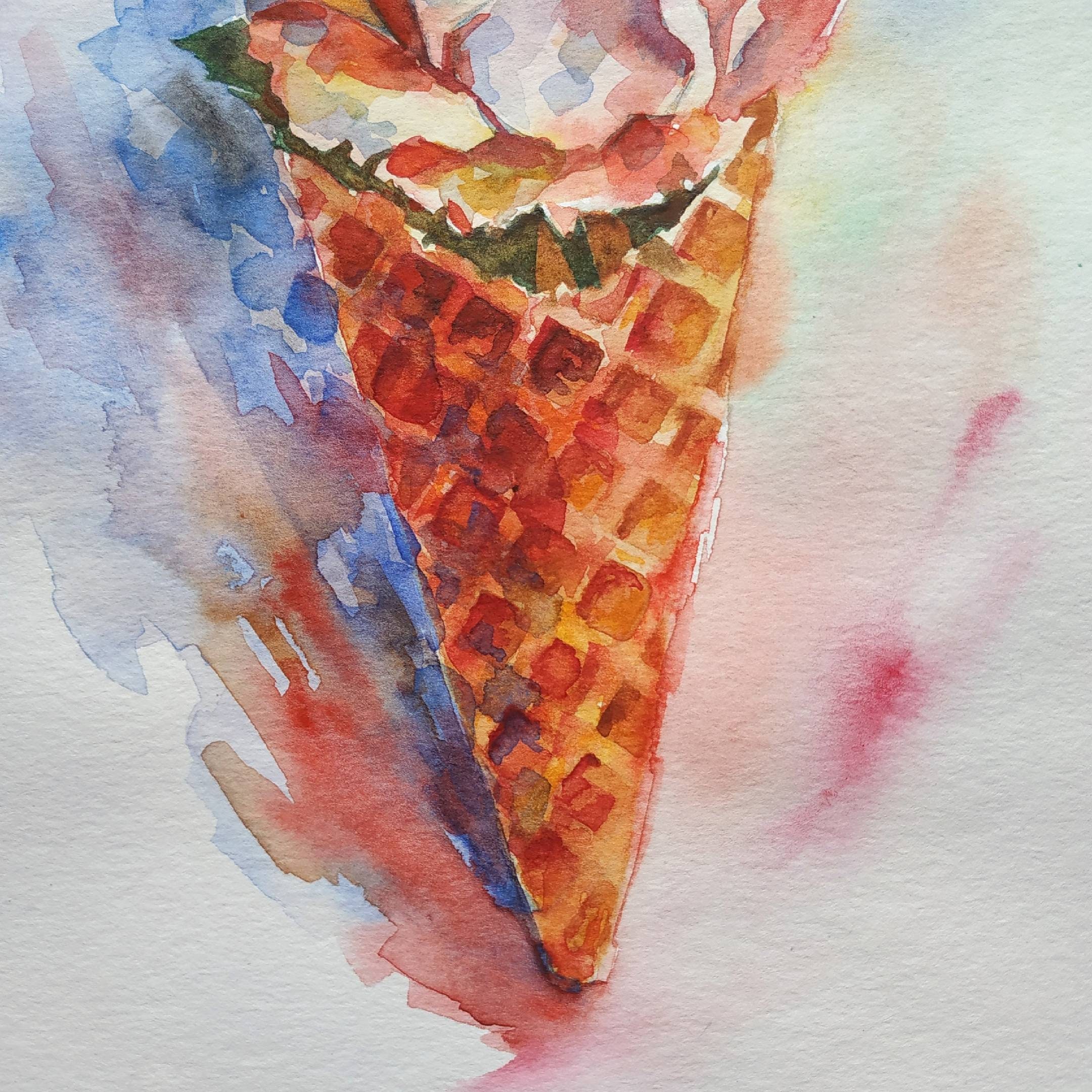 Ice Cream Cone Watercolor Original Painting, Ice Cream Flowers Cone - Etsy