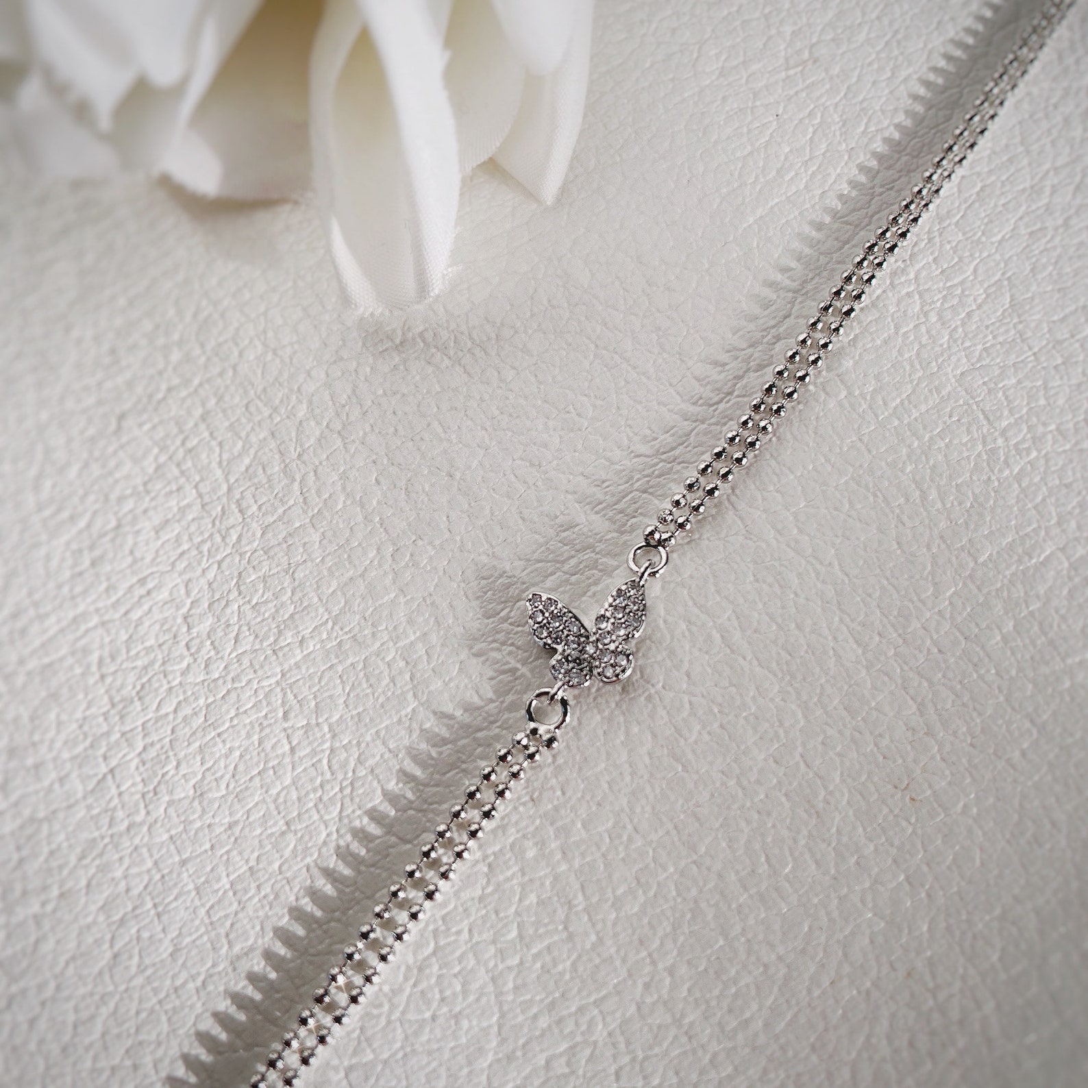 Dainty butterfly charm double ball chain Sterling silver | Etsy