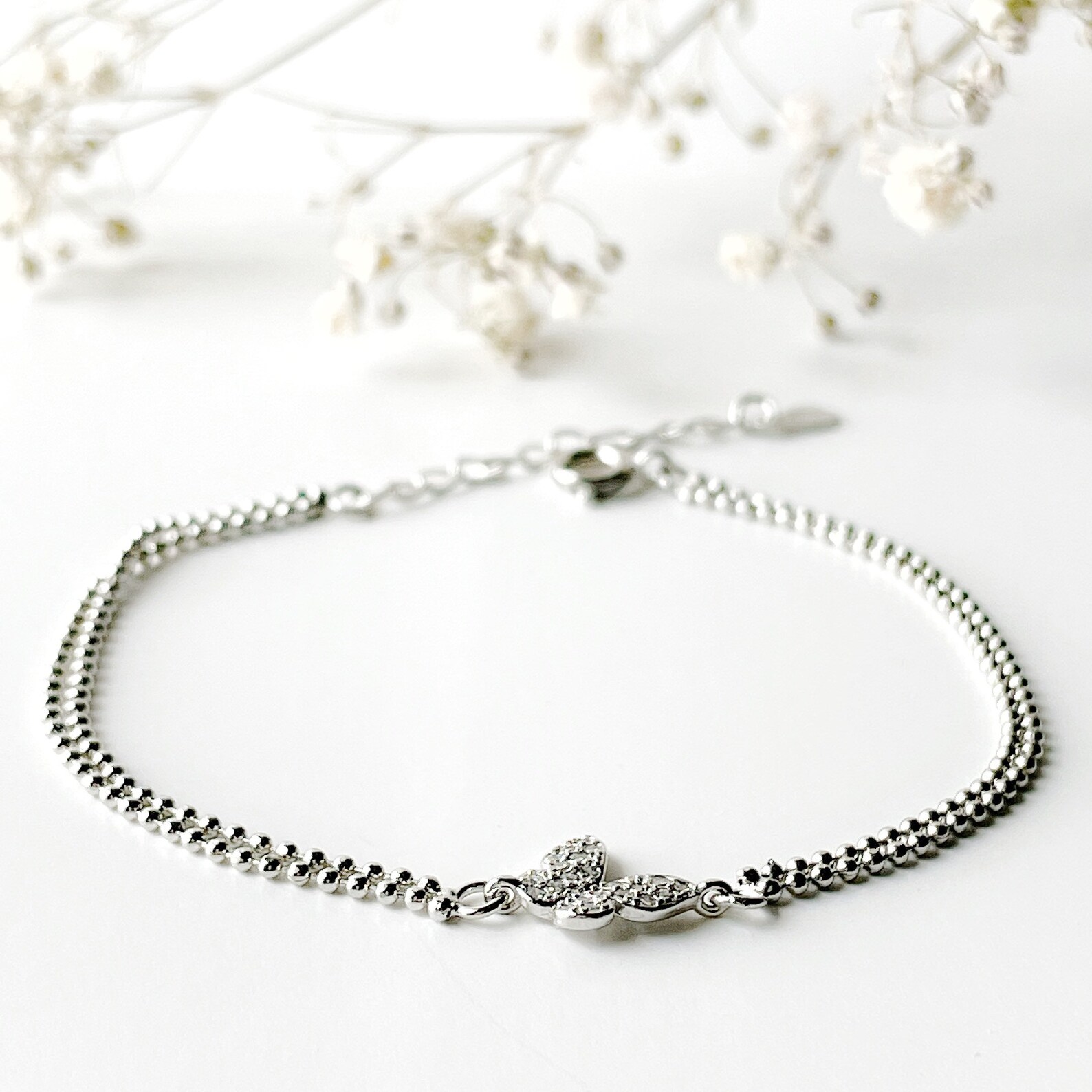 Dainty Butterfly Charm Double Ball Chain Sterling Silver Bracelet With ...