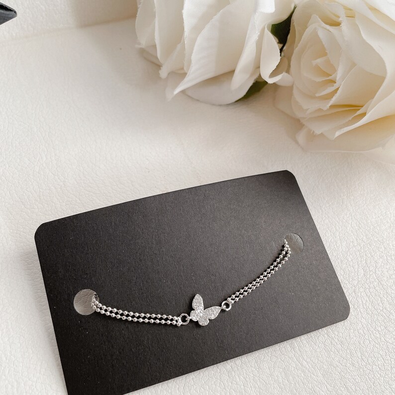 Dainty Butterfly Charm Double Ball Chain Sterling Silver Bracelet With ...