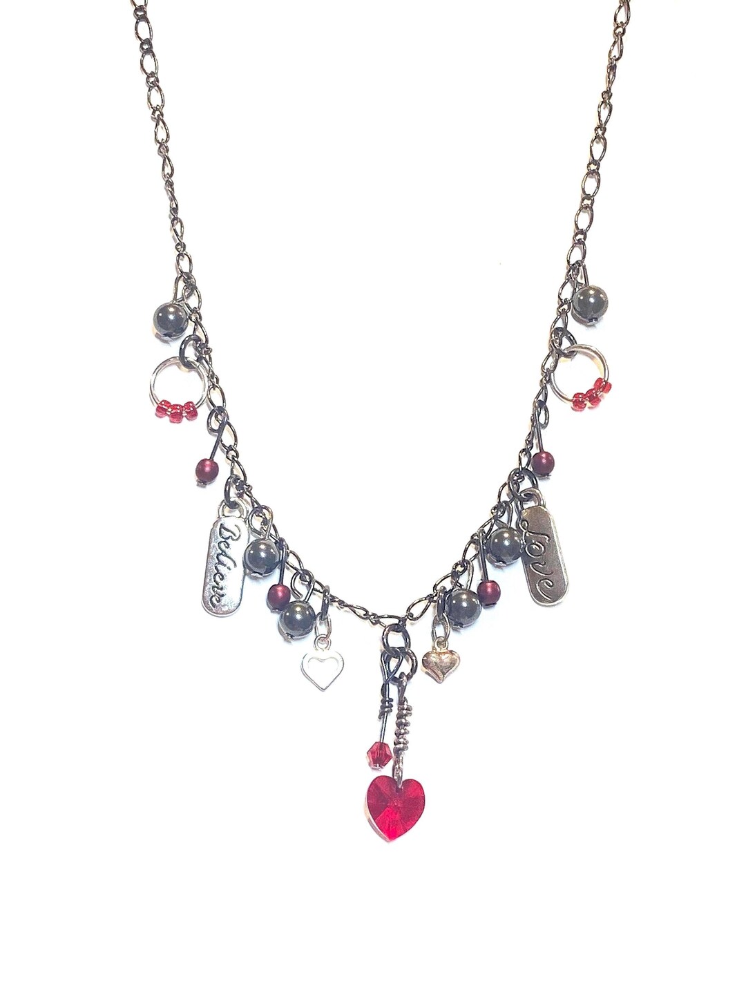 Wishing Heart Eclipse- Gothic Fairycore Necklace, Red Black Charm ...