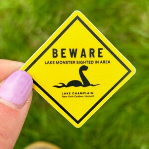 Lake Champlain Champy Sticker: Beware Lake Monster Sign - Etsy