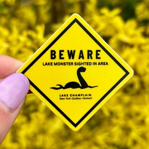 Lake Champlain Champy Sticker: Beware Lake Monster Sign - Etsy