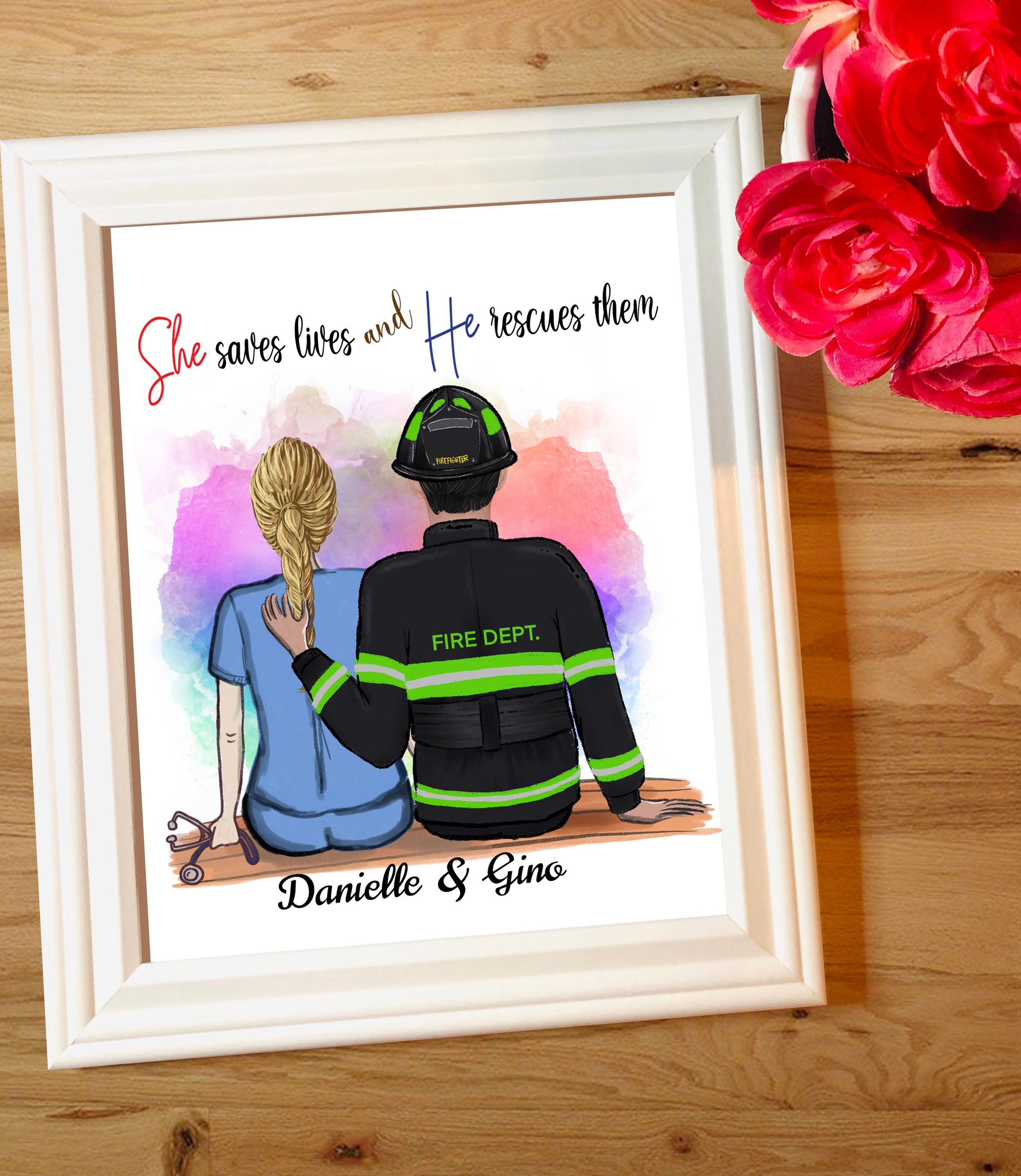 Customized Nurse Firefighter Couple Print Personalized - Etsy