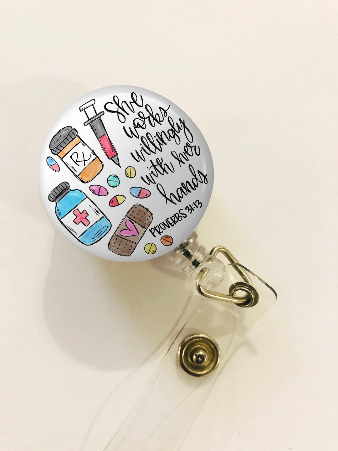 Pharmacist Badge Reel - Pharmacist Tech Badge - She Works Willingly ...