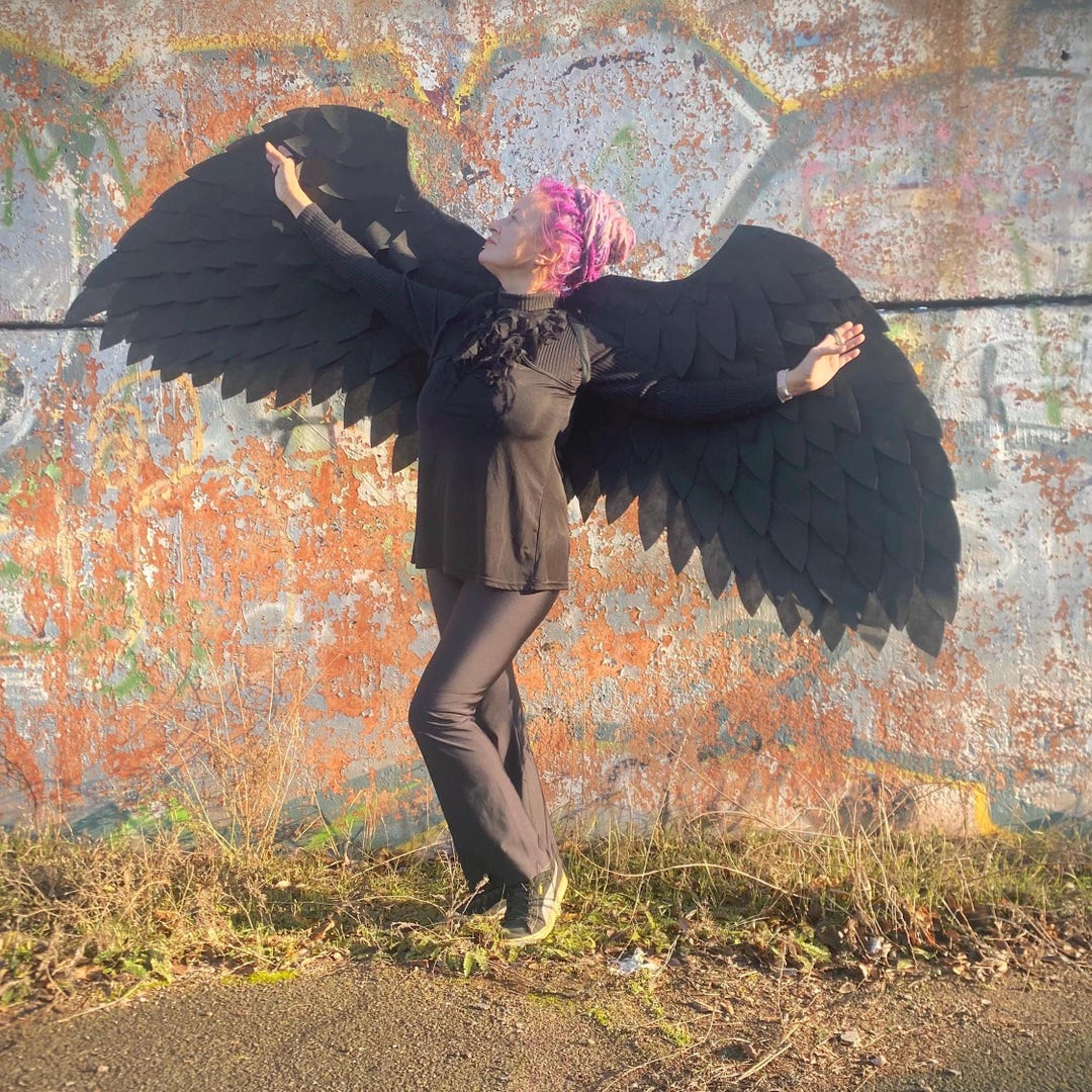 Black Angel Wings Cosplay Costume Large Halloween Costume With Angel ...