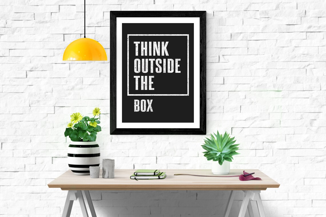 Think Outside the Box, Printable Wall Art, Black & White Quote ...