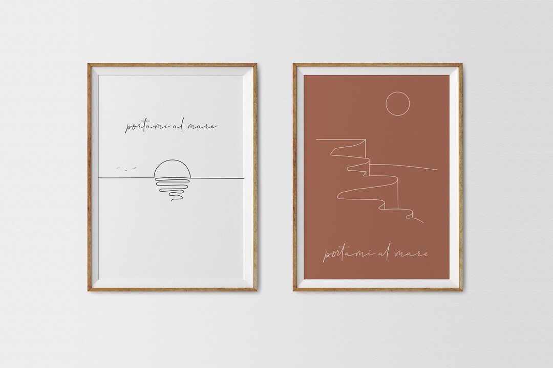 Terracotta Beach Drawing Print: Minimalist Coastal Art (digital ...