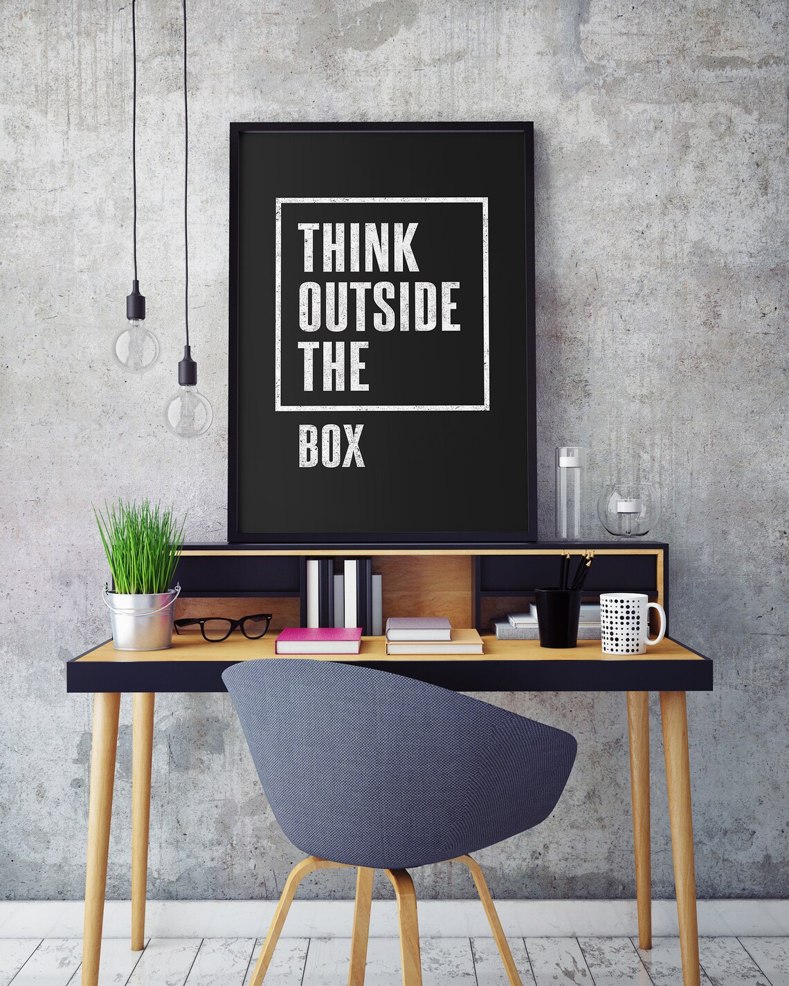 Think Outside the Box, Printable Wall Art, Black & White Quote ...