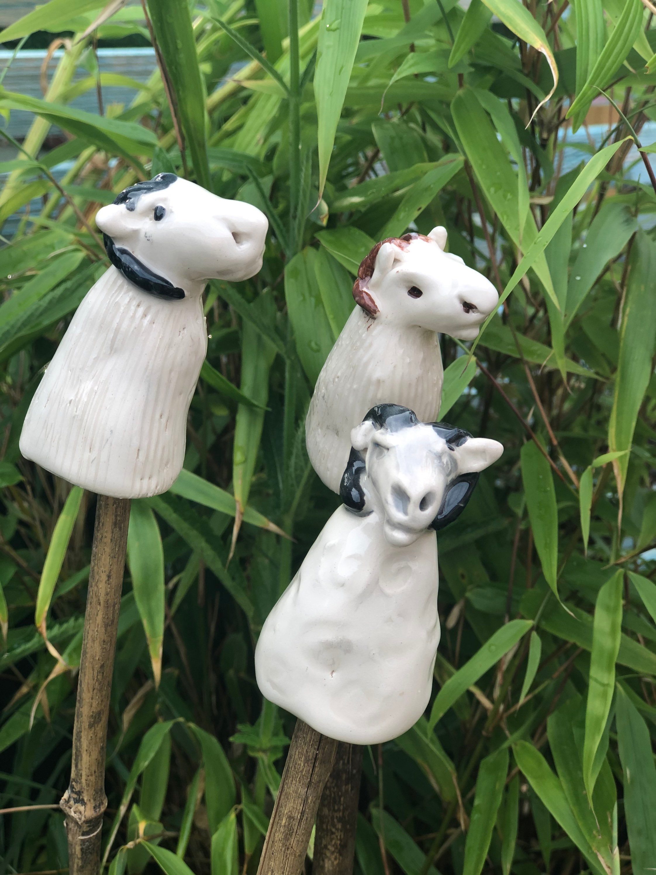 Three little sheep garden plant cane toppers pot decoration | Etsy