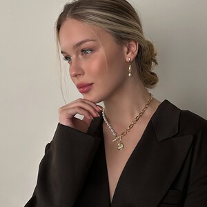 Half Pearl Half Chain Necklace With Sun Pendant, Chunky Chain Necklace ...