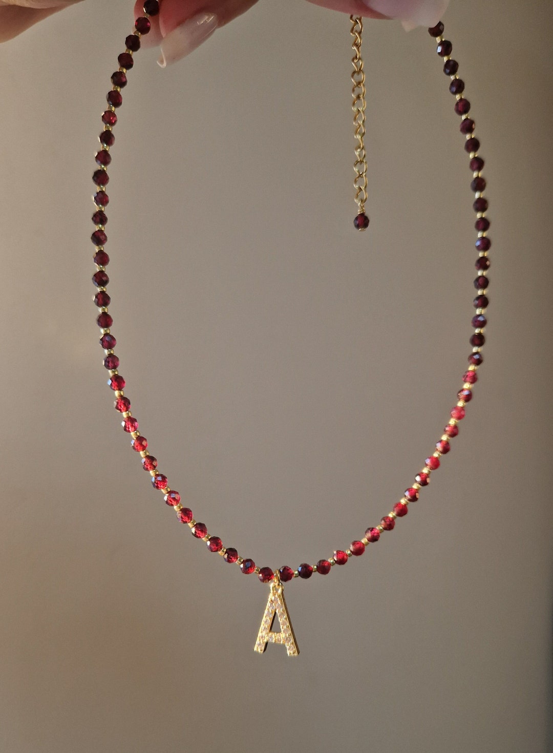 Initial Letter Pendant Personalized Garnet Necklace January Birthstone ...