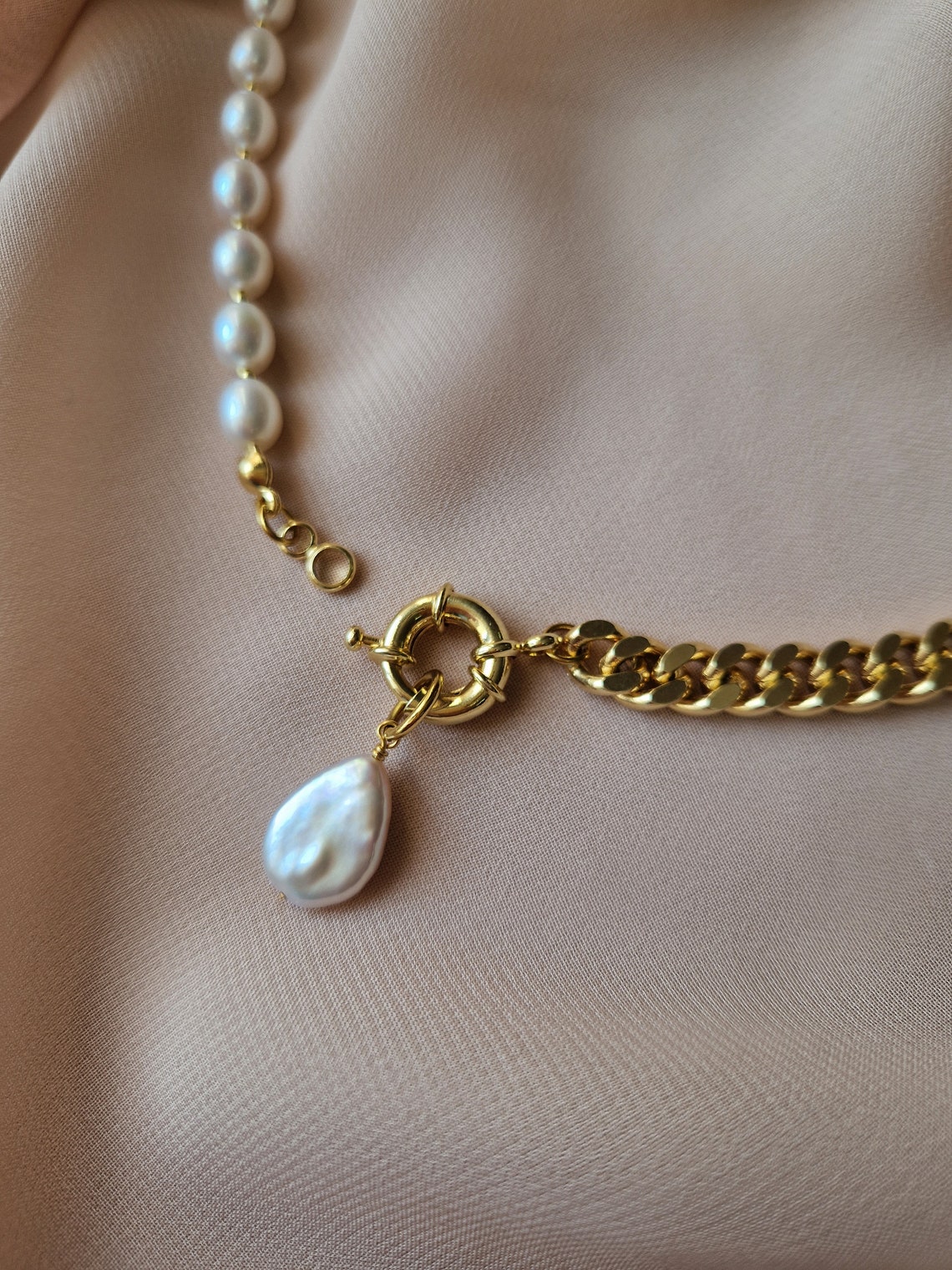 Baroque Pearl Necklace Toggle Clasp, Chain and Pearl Pendant Necklace ...