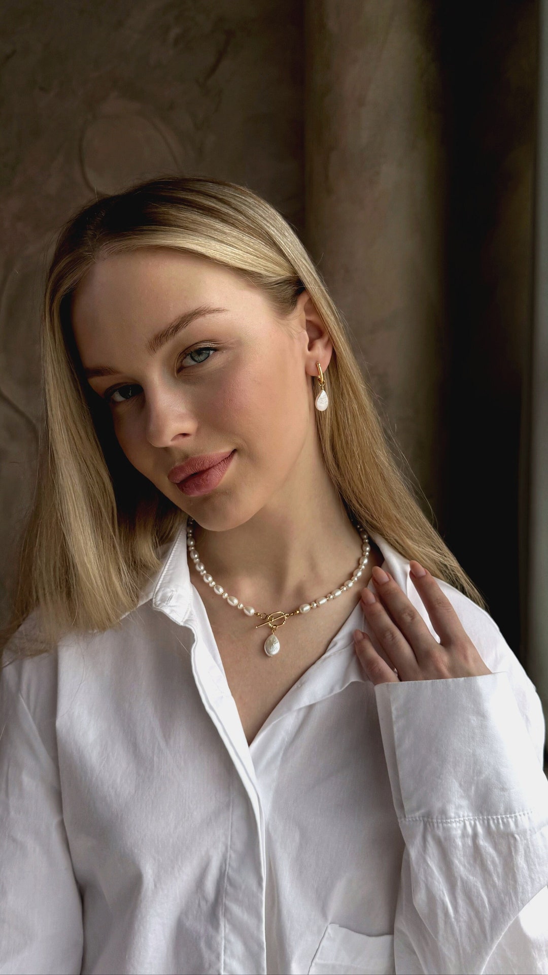 Wedding Bridal Pearl Jewelry Set, Real Pearl Pendant Toggle Necklace ...