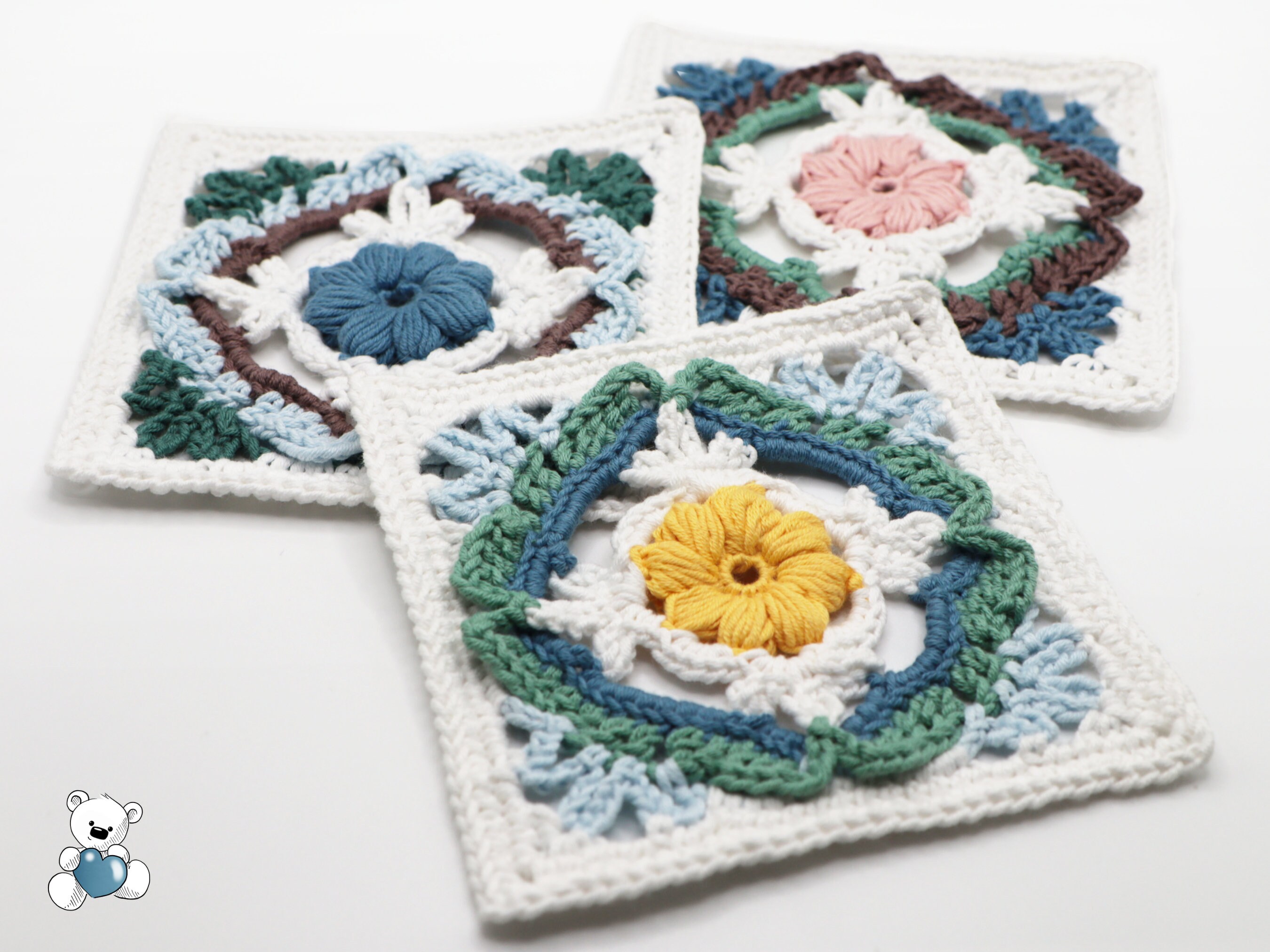 PATTERN Puff Flower Granny Square - Granny Square - PDF Crochet Pattern ...