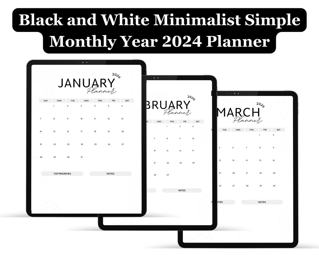 Black and White Minimalist Simple Monthly Year 2024 Planner - Etsy