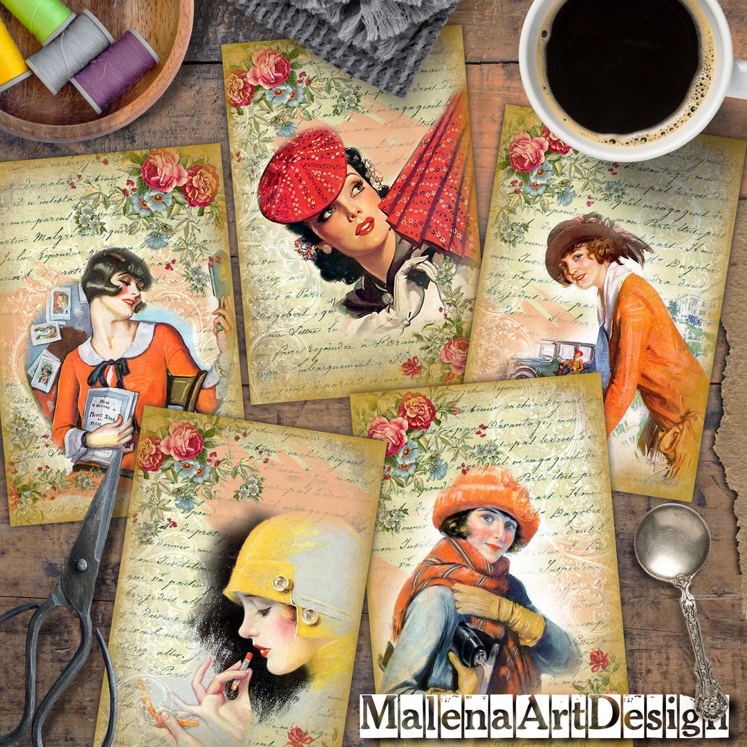 Cards, TAGS, Retro Woman, Digital Cards Printables, Vintage, Scrapbook ...
