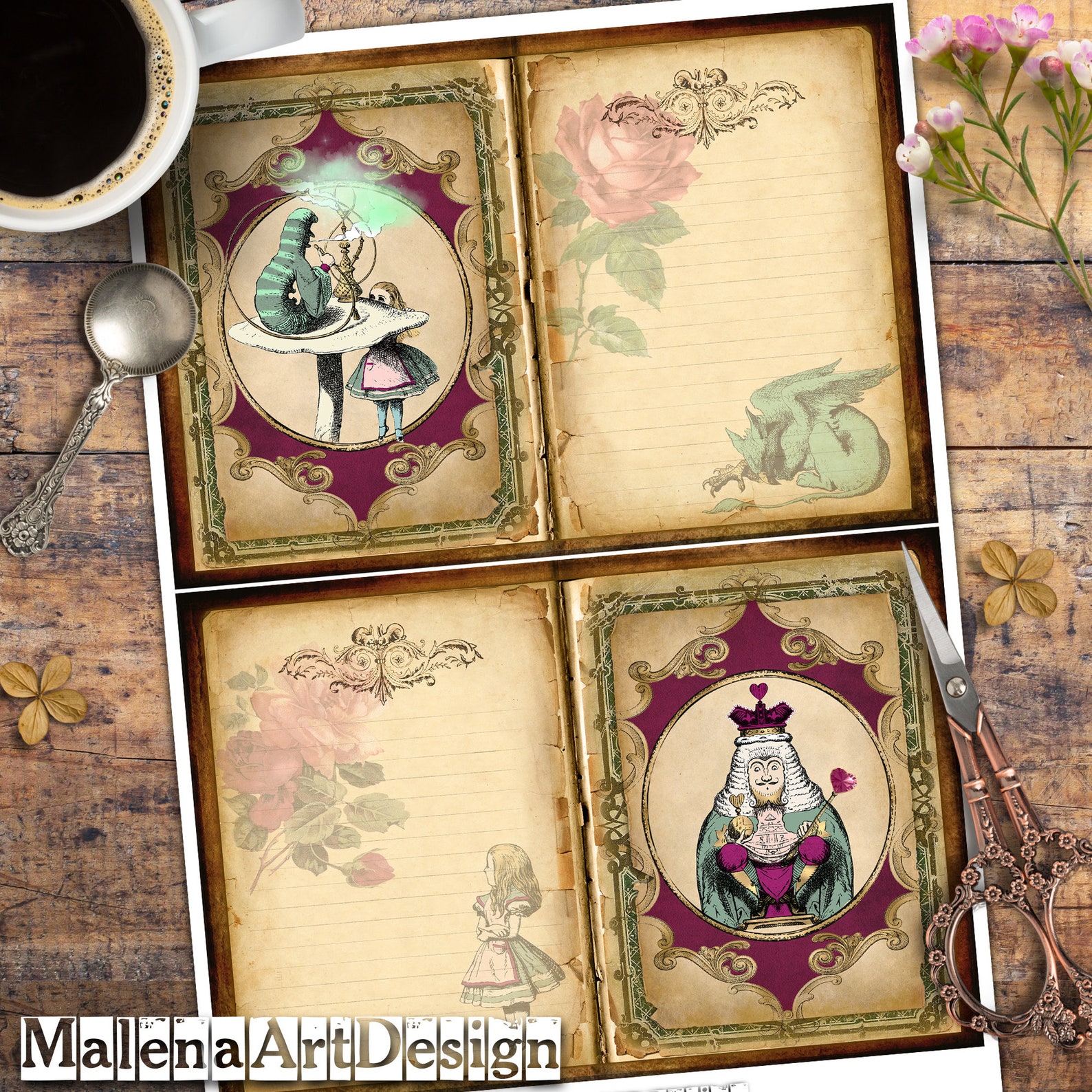 Junk Journal Alice in Wonderland Papers Digital Cards - Etsy