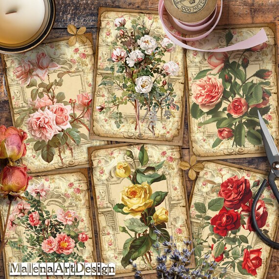 Ephemera Cards Flowers Retro Digital Cards Printables - Etsy