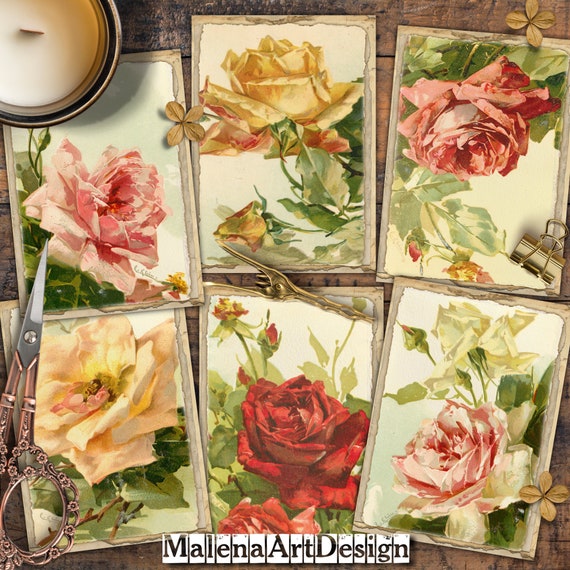 Flowers Cards TAGS Digital Cards Printables Vintage - Etsy