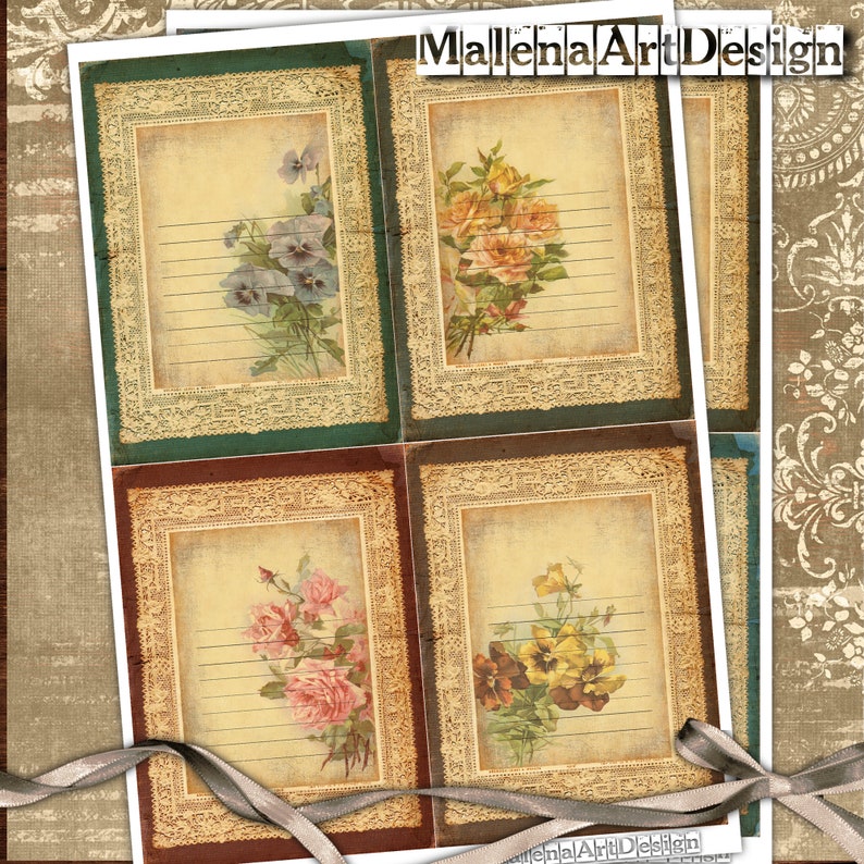 Flowers Cards TAGS Digital Cards Printables Vintage - Etsy