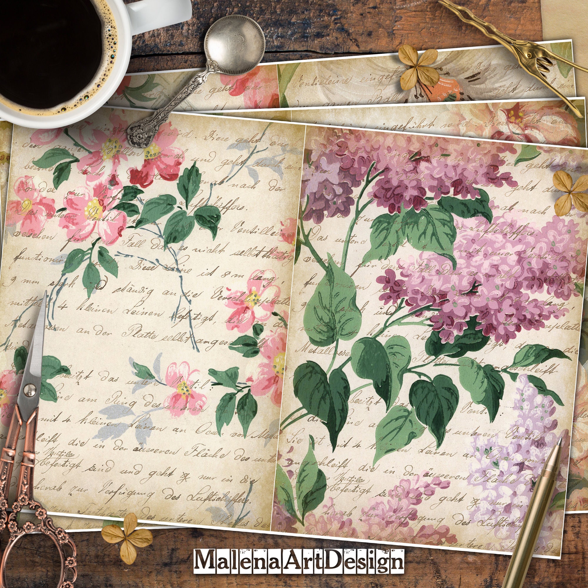 Papers Botanical Vintage CARD Digital Cards Printables - Etsy
