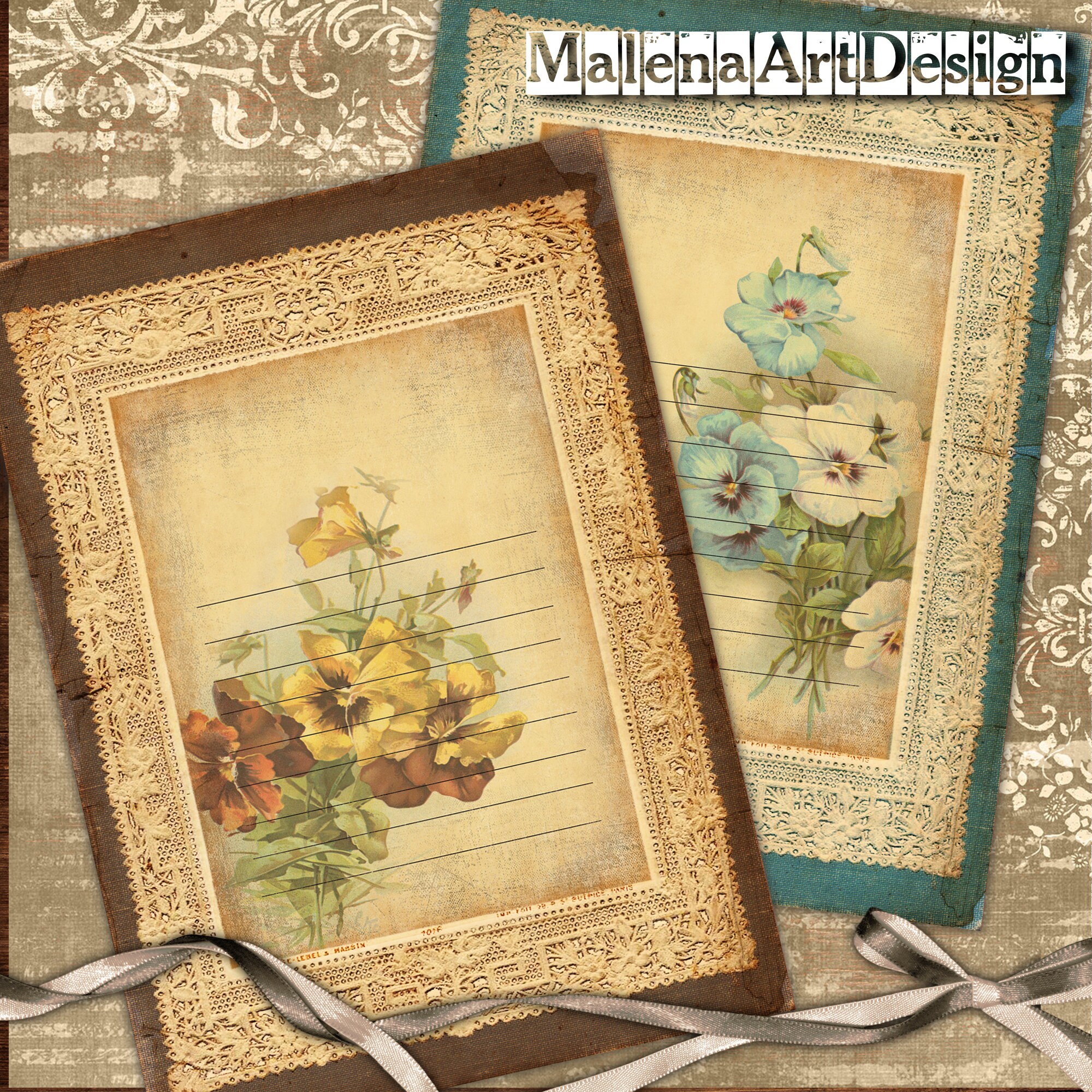 Flowers Cards TAGS Digital Cards Printables Vintage - Etsy