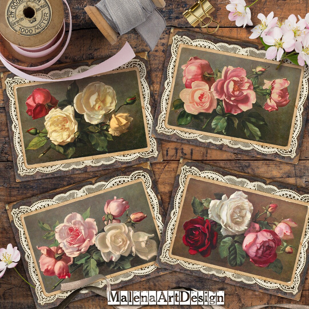 Roses CARD Flowers Digital Cards Printables Vintage - Etsy